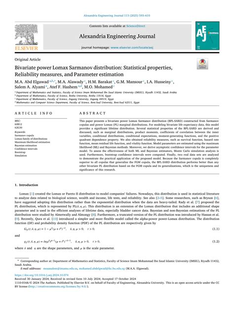 pdf bivariate power lomax sarmanov distribution statistical
