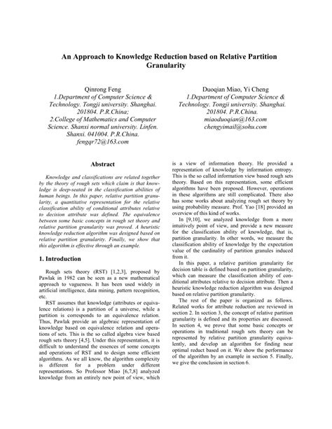 Pdf An Approach To Knowledge Reduction Based On Relative Partition
