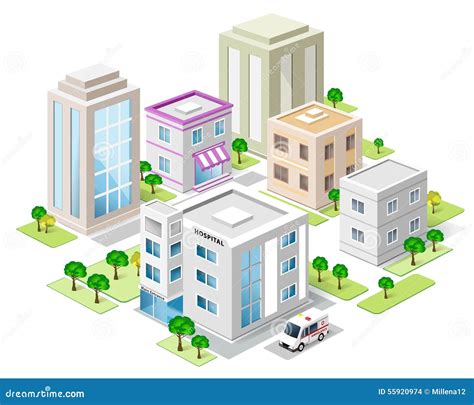 Set Of Detailed Isometric City Buildings 3d Vector Isometric City