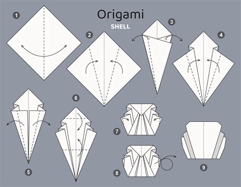 Esquema De Origami De Shell Tutorial Elementos De Origami Aislados