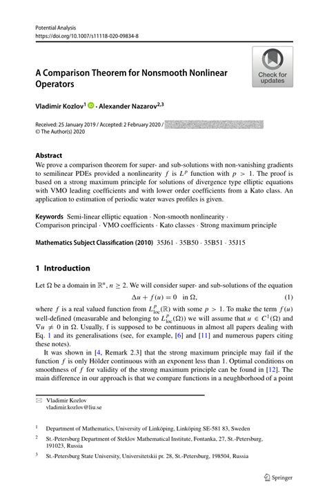 Pdf A Comparison Theorem For Nonsmooth Nonlinear Operators