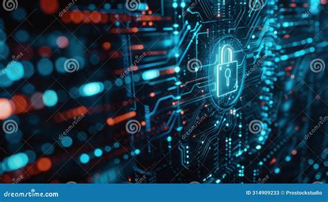 Cybersecurity Concept With Digital Lock On Circuit Background Stock