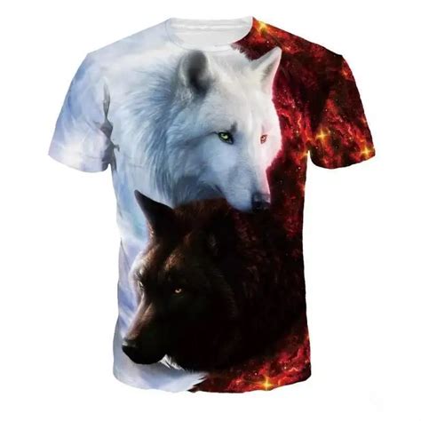 연인 늑대 프린트 티셔츠 남성 3d 드롭쉽 탑 티 반팔 Camiseta 라운드 넥 패션 캐주얼 러버 울프 티몬