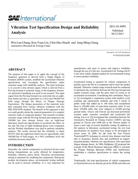 Vibration Test Specification Design And Reliability Analysis Docslib