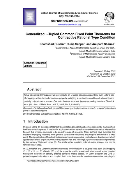 Pdf Generalized N Tupled Common Fixed Point Theorems For Contractive