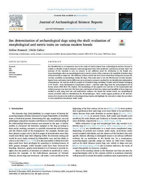 Pdf Sex Determination Of Archaeological Dogs Using The Skull