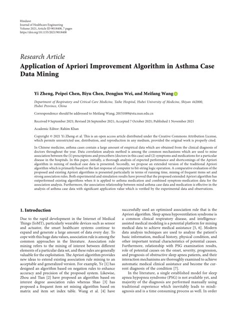 Pdf Application Of Apriori Improvement Algorithm In Asthma Case Data