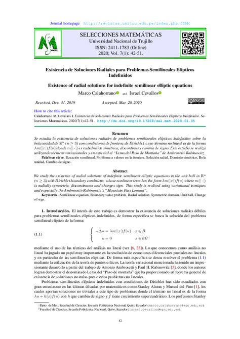 Pdf Existencia De Soluciones Radiales Para Problemas Semilineales Elípticos Indefinidos