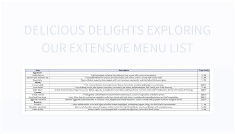 Free Culinary Options Templates For Google Sheets And Microsoft Excel