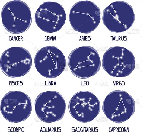 黄道十二宫的所有星座。恒星星座。素材 花瓣网