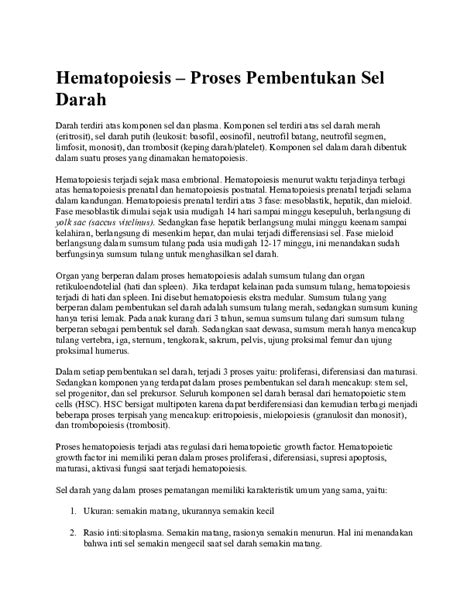 Doc Hematopoiesis Proses Pembentukan Sel Darah