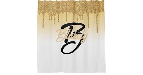 Gold Glitter Drip Monogram Cute Girly Sparkle Shower Curtain Zazzle