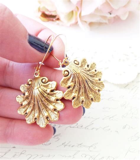 Golden Ox Shell Earrings Seashell Earrings Gold Seashell Dangle