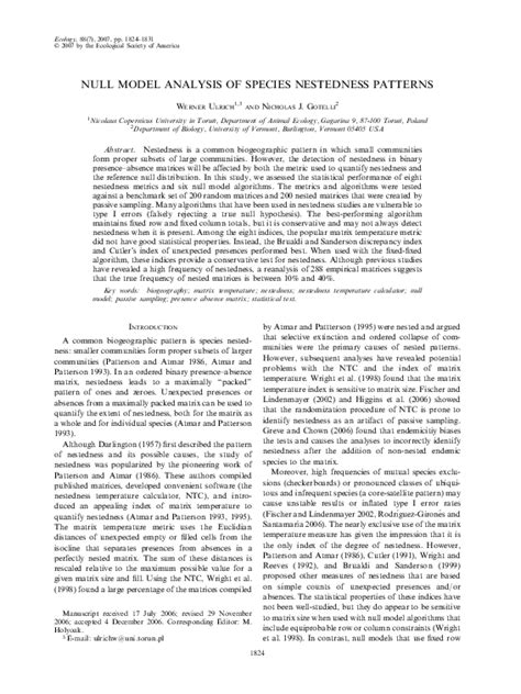 pdf null model analysis of species nestedness patterns