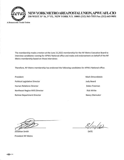 Ny Metro Endorsements