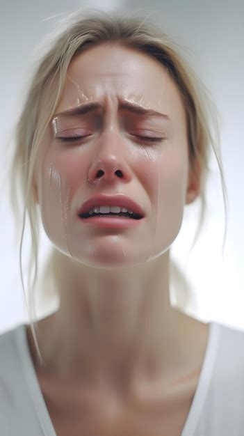 Premium Photo Closeup Portrait Of Crying White Female Against White