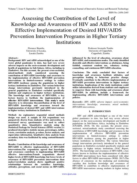 Assessing The Contribution Of The Level Of Knowledge And Awareness Of