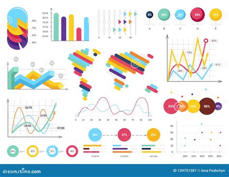 Set Of Most Useful Infographic Elements Bar Graphs World Map Pie