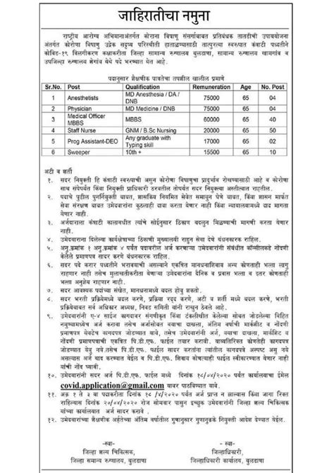 Nhm Buldhana Recruitment 2020 Apply Online For Nhm Buldhana Bharti