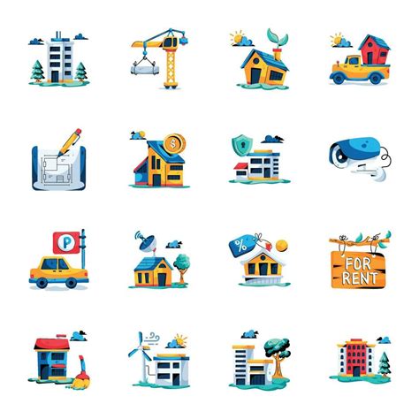 Paquete De Iconos Planos De Edificios 25443788 Vector En Vecteezy