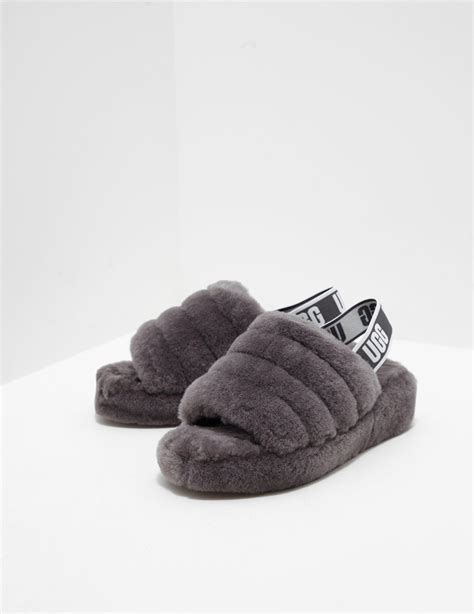 Ugg Synthetic Womens Fluffy Slingback Slides Grey In Gray Lyst