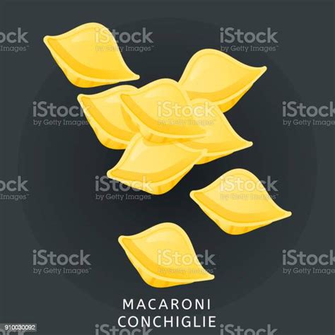 전통적인 이탈리아 부엌입니다 Conchiglie 파스타입니다 밀가루 밀 제품입니다 아이콘은 어두운 배경에 고립입니다 벡터