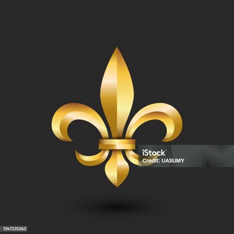 골든 헤럴드 릴리 3d 로고 골드 그라데이션 면 엠블럼 크리에이티브 디자인 메탈릭 플뢰르 드 리스 프랑스 로열티 기호 백합 문장에 대한 스톡 벡터 아트 및 기타 이미지
