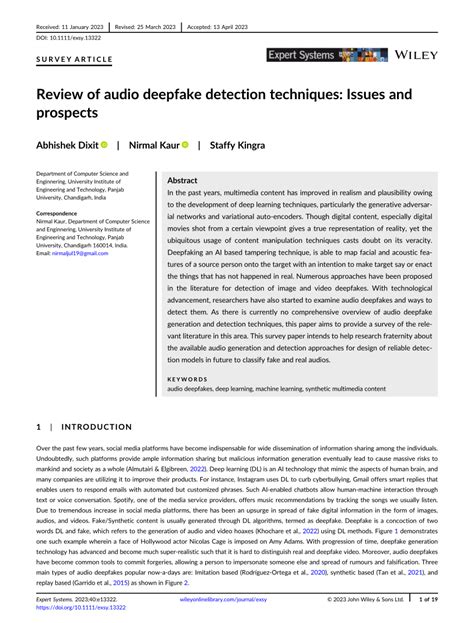 Review Of Audio Deepfake Detection Techniques Issues And Prospects Request Pdf