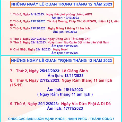 lịch âm dương tháng 12 và những ngày lễ tháng 12 năm 2023