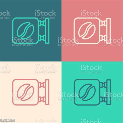 컬러 배경에 고립 된 팝 아트 라인 스트리트 간판 커피 아이콘 벡터 고풍스런에 대한 스톡 벡터 아트 및 기타 이미지 고풍스런 다중 색상 등고선 Istock