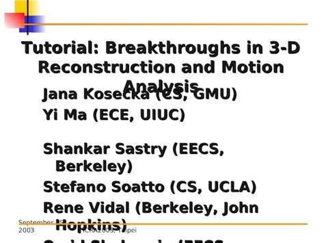 Ppt Tutorial Breakthroughs In 3 D Reconstruction And Motion Analysis