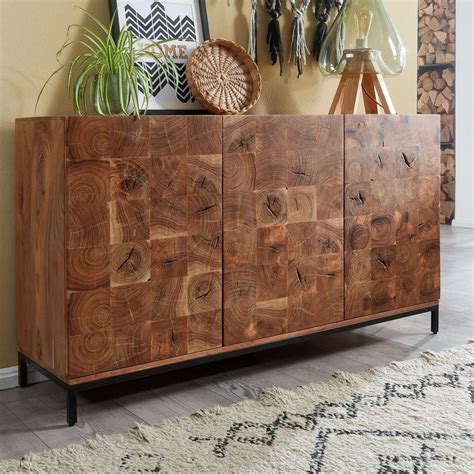 Finebuy Sideboard Fb65709 132x78x40 Cm Akazie Massivholz Metall