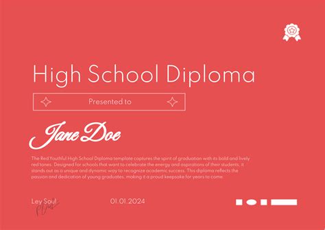 Red Youthful High School Diploma Template