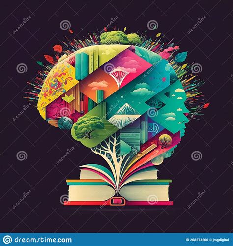 Libro Abierto Con Coloridos Iconos Educativos En Forma De Cerebro Stock de ilustración
