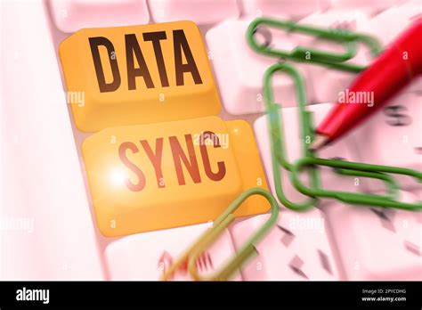 Hand Writing Sign Data Sync Word Written On Data That Is Continuously Generated By Different