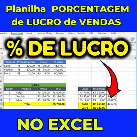 Planilha Porcentagem De Lucro No Excel Prof Fl Vio Moita