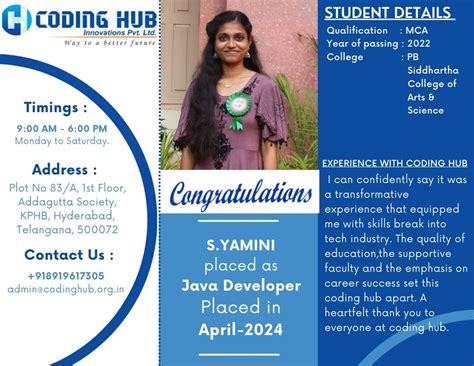 Coding Hub Innovations Pvt Ltd On Linkedin Congratulations Yamini