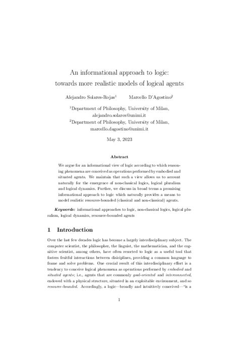 Pdf An Informational Approach To Logic Towards More Realistic Models Of Logical Agents