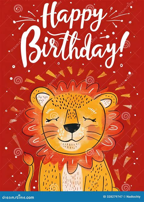 Happy Birthday Lion Illustration With Red Background Stock Image