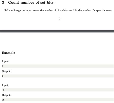 Solved Count Number Of Set Bits Take An Integer As Input Chegg