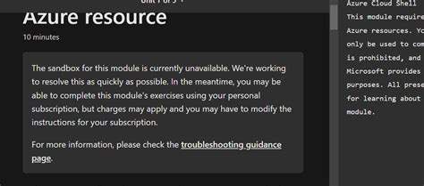 Cannot Use The Sandbox In The Exercise Create An Azure Resource