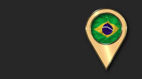 Brazil Gold Location Icon Flag Seamless Looped Waving Space On Left