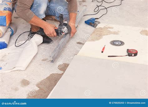 The Circular Diamond Saw Cuts Concrete Paving Slabs Concrete Cutting