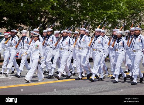 Us Navy Ceremonial Guard Drill Team Marching In Memorial Day Parade