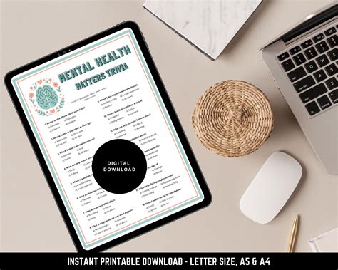 Mental Health Matters Trivia Game Printable Mental Wellness Quiz With
