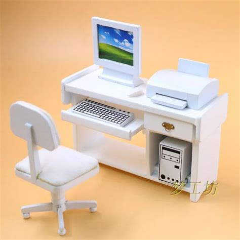 1 12 Dollhouse Furniture Toy Miniature Wooden Mini Computer Desk Set