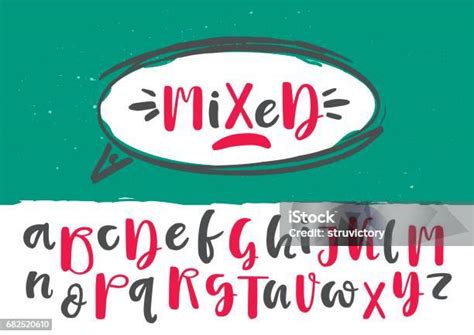 검정과 빨강 혼합된 소문자와 대문자 필기 벡터 브러쉬 펜 알파벳 검은색에 대한 스톡 벡터 아트 및 기타 이미지 검은색 귀여운 긍정적인 감정 표현 Istock