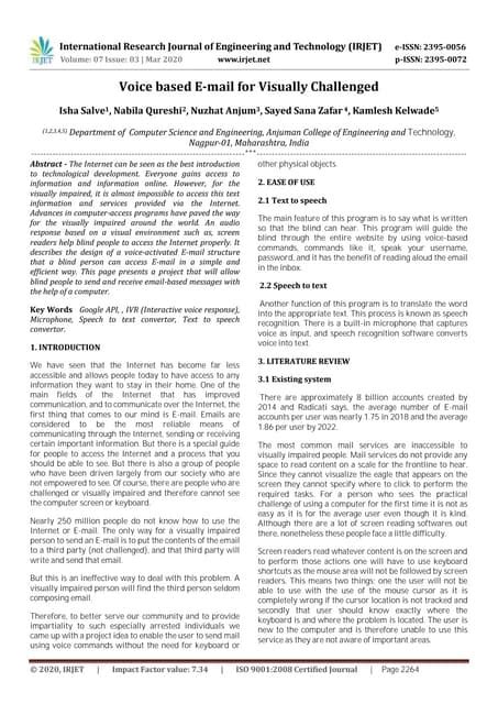 Irjet Voice Based E Mail For Visually Challenged Pdf