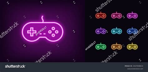 Outline Neon Retro Gamepad Icon Set Stock Vector Royalty Free 2537036613 Shutterstock