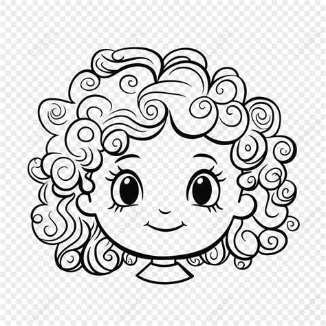 女孩的臉與捲髮著色頁輪廓素描 向量 線描 女孩素描eps圖案素材免費下載，可愛卡通圖片，尺寸4267 × 4267px Lovepik
